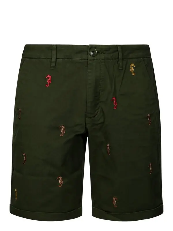 SUN 68 Embroidered Seahorse Bermuda Chino Shorts - Verde