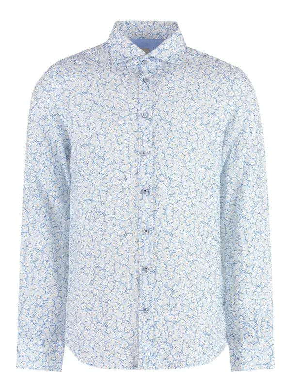 BASTONCINO Printed Cotton Shirt With Decorative Charms Detail - Light Blue