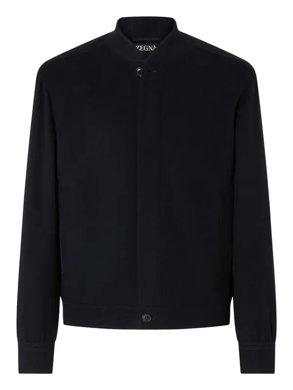 Zegna Cashmere Ribbed Bomber Jacket With Water-repellent Finish - Blu