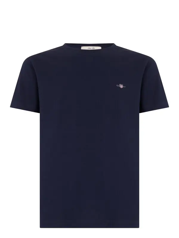Gant Slim Fit Cotton T-shirt In Dark - Blue