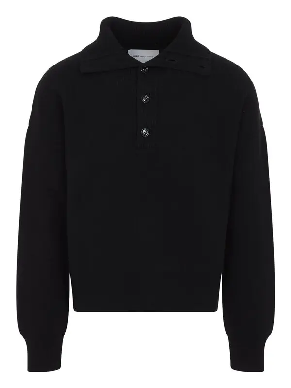 AMI Paris Wool High-collar Turtleneck Sweater - Black