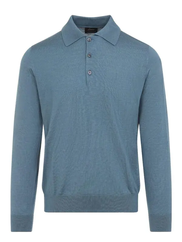 Brioni Long-sleeve Cashmere-silk Polo Sweater - Blue