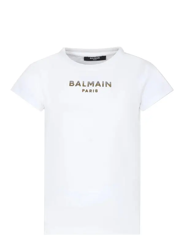 Balmain Round Neck Short Sleeve Logo T-shirt - White