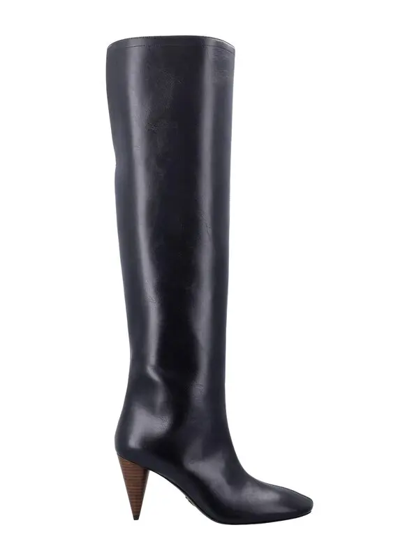 Stella McCartney Knee-high Boots With Wood-effect Cone Heel - Nero