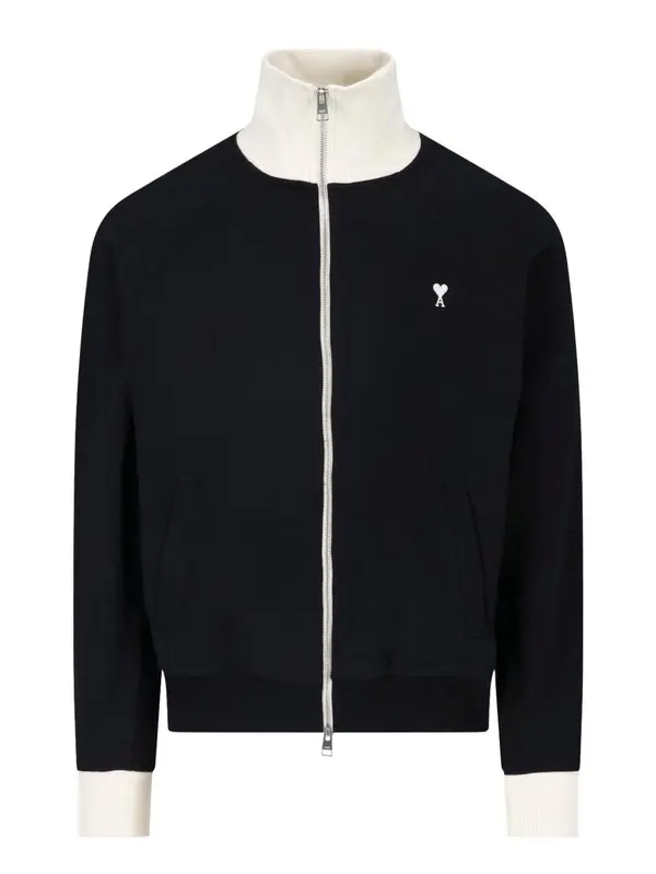 AMI Paris Zip-up Knit Track Jacket - Black
