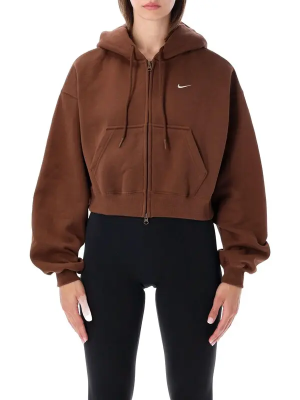 Nike Studio Fleece Oversized Cropped Zip Hoodie For - Cocoa