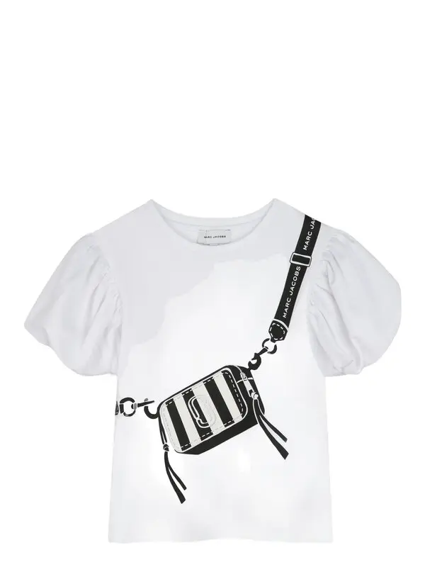 Marc Jacobs Short Puff Sleeve T-shirt With Trompe L'oeil Print - White