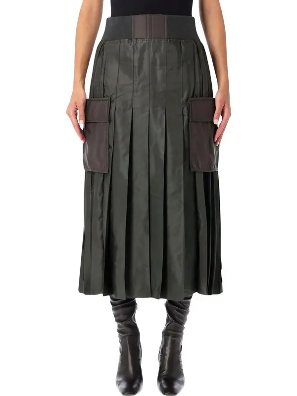 Sacai Pleated Cargo Midi Skirt - D/khaki