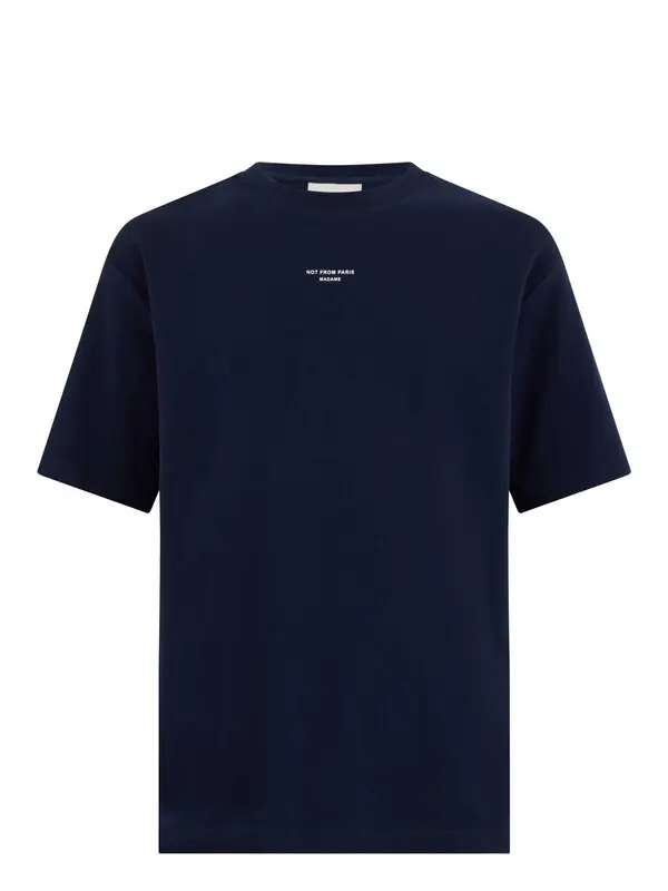 Drole De Monsieur Cotton Crew Neck T-shirt With Slogan - Blue