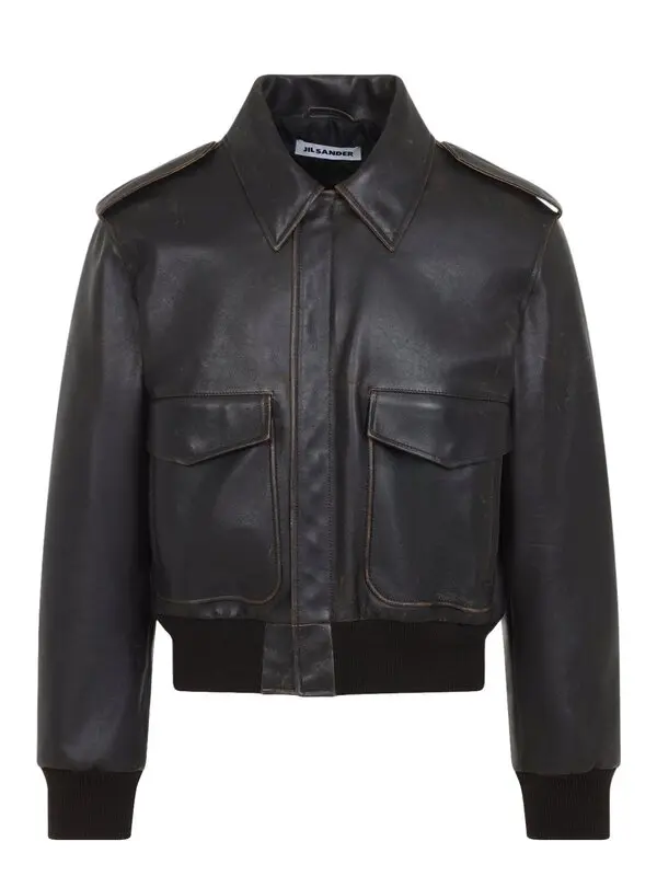 JIL SANDER Leather Blouson Jacket - Black