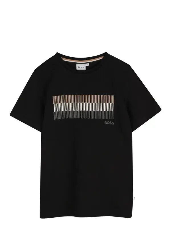 Hugo Boss Boys' Cotton Crewneck T-shirt With Graphic Logo - Black