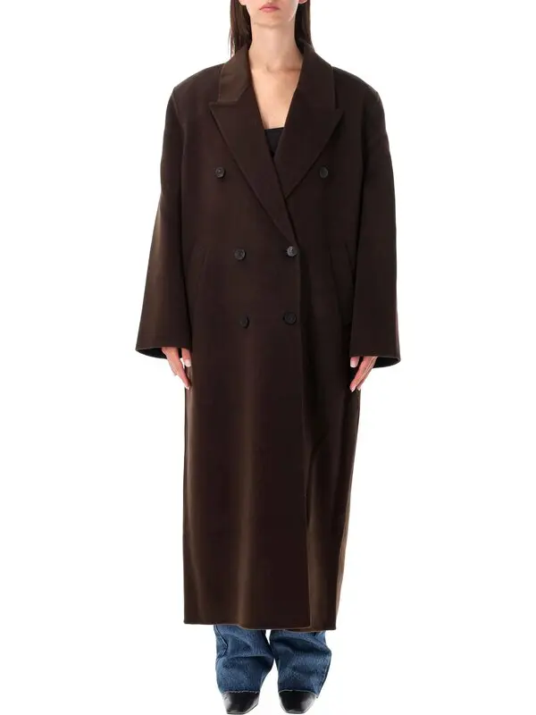 THE FRANKIE SHOP Double-breasted Oversized Wool Coat - Marrone