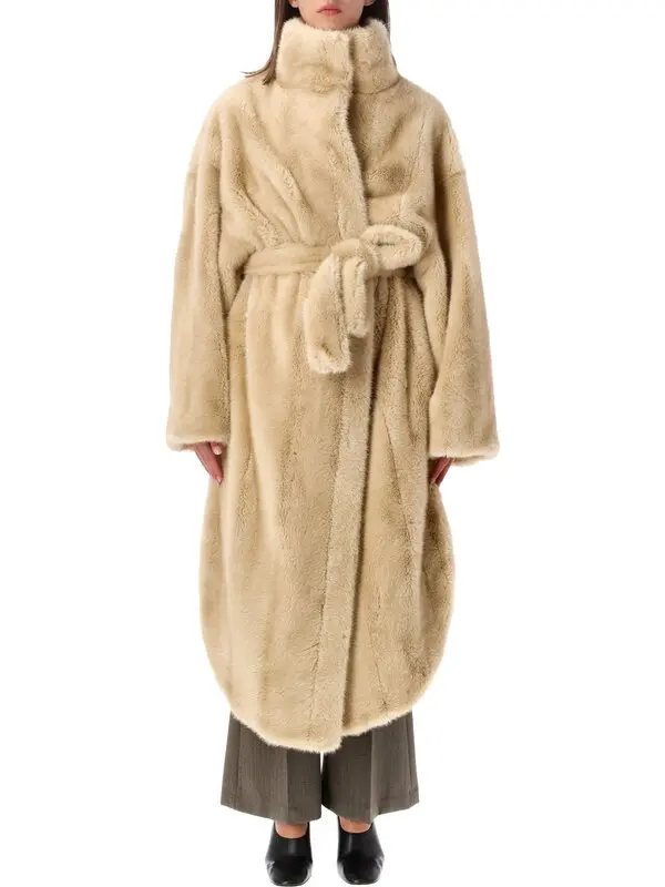 THE FRANKIE SHOP Belted Faux Fur Coat - Beige