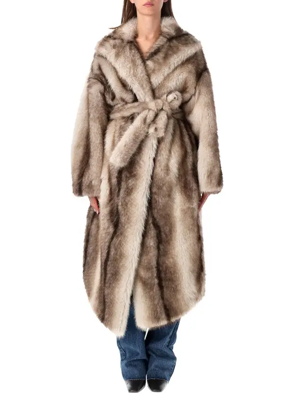 THE FRANKIE SHOP Belted Faux Fur Coat - Grigio