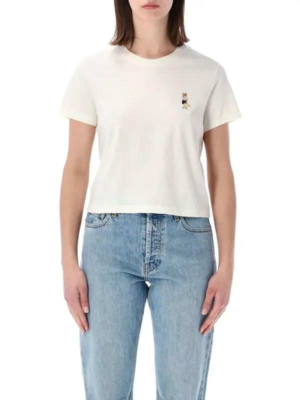 Maison Kitsuné Mini Distinctive Embroidered Cotton T-shirt - Dove