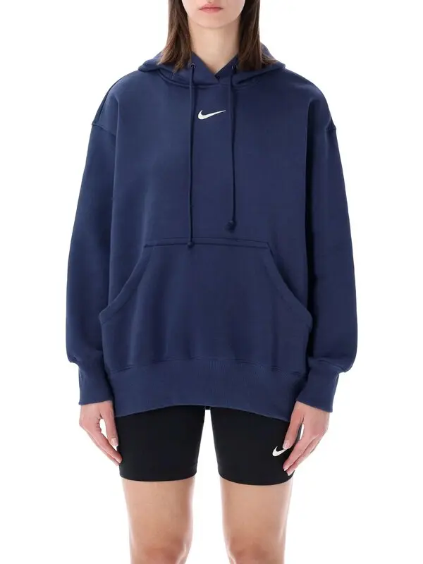 Nike Oversized Embroidered Logo Fleece Hoodie - Blue