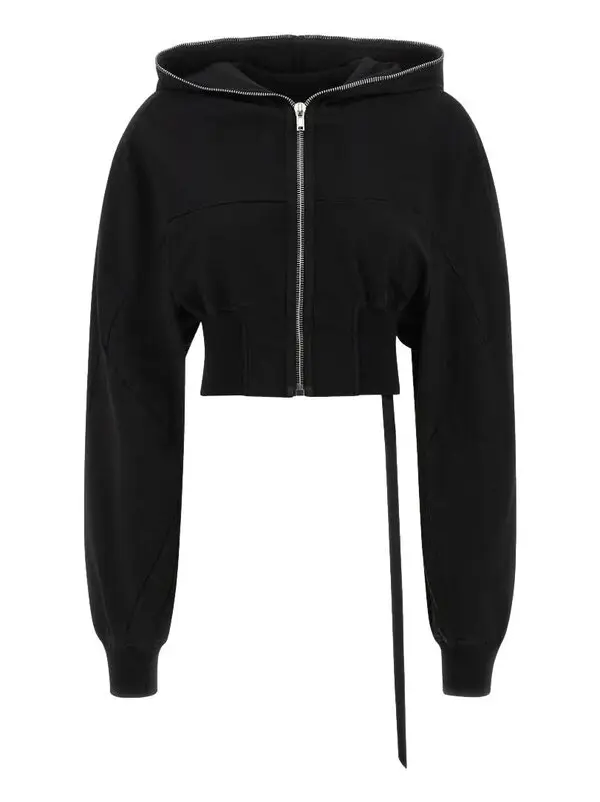 Rick Owens Cropped Heavy T-shirt Zip Hoodie Sweatshirt - Nero