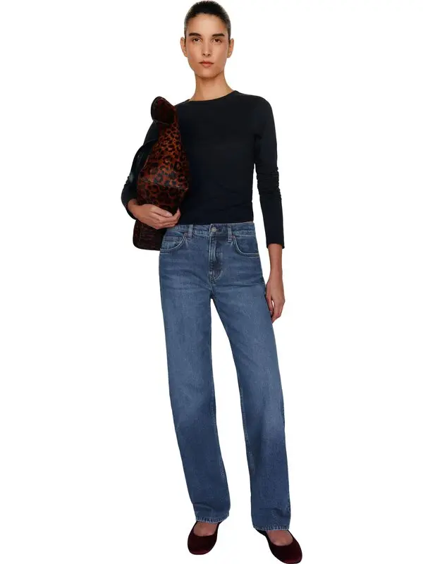 REFORMATION Miles Stretch Mid Rise Straight Long Leg Jeans - Blue