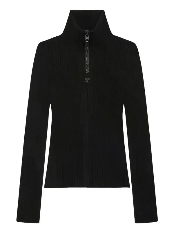 COURREGES Logo-appliqué Ribbed-knit Sweater - Black