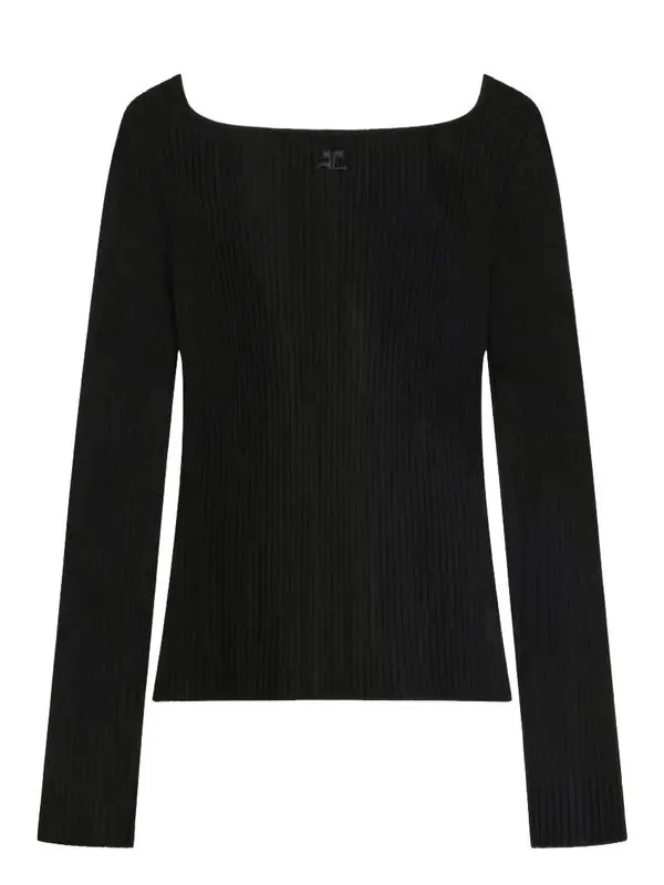 COURREGES Ribbed-knit Square-neck Sweater - Black