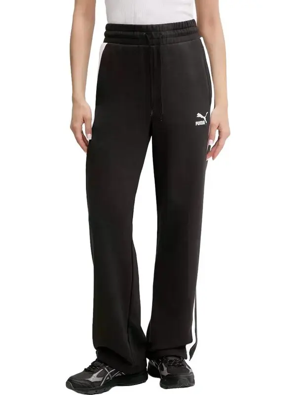 PUMA T7 Stripe Logo Wide Leg Trousers - Black