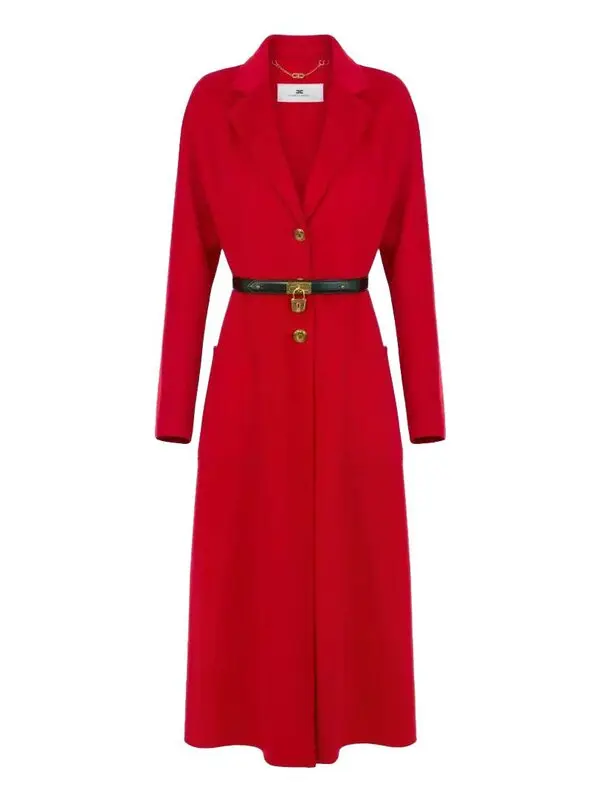 Elisabetta Franchi Coat In Double Cloth With Belt - Red