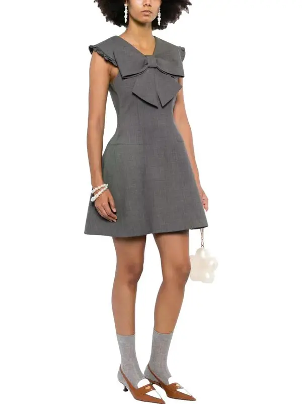 SHUSHU/TONG Bow-detail Ruffled-shoulder Dress - Grey