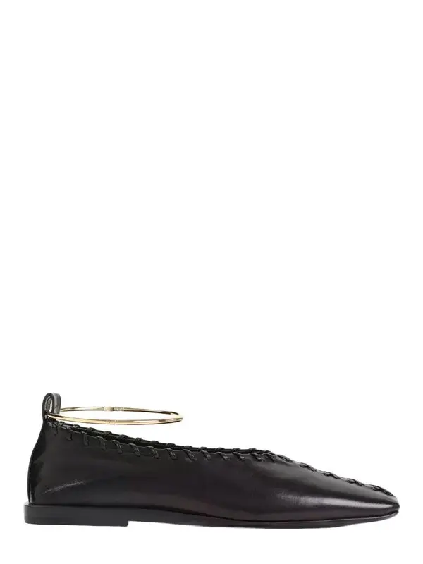 JIL SANDER Ring Whipstitch Anklet Ballet Flats - Black