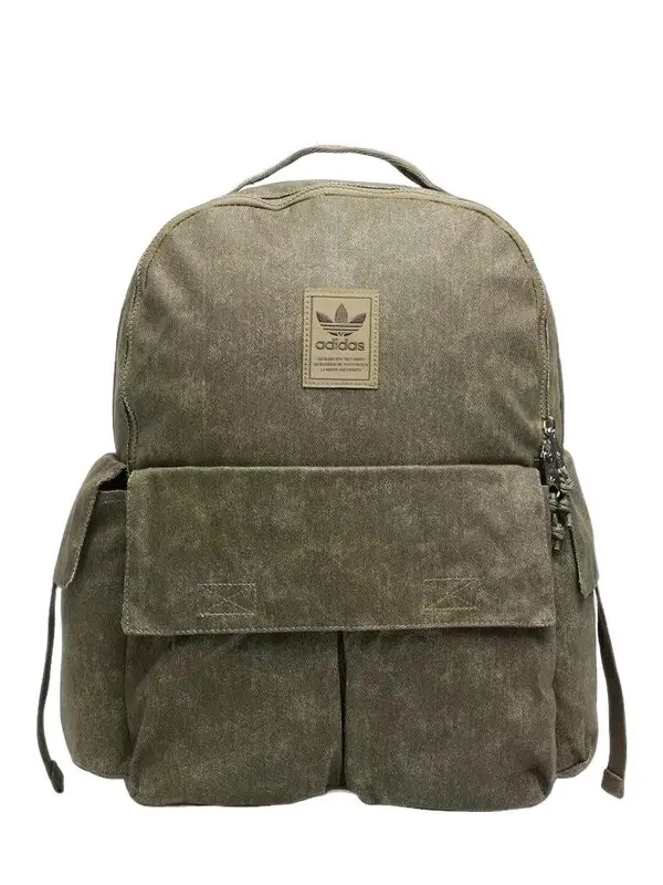 Adidas Washed-effect Logo-patch Backpack - Green