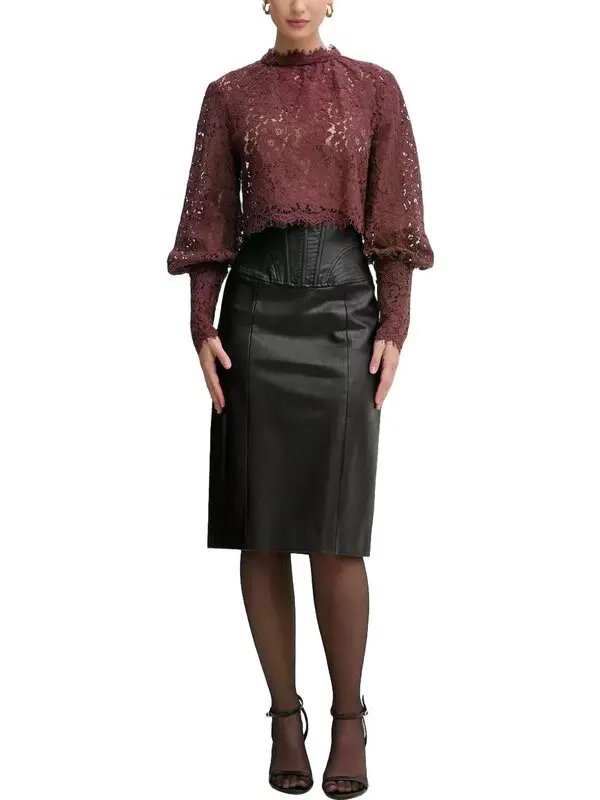 Bardot Georgia Lace Balloon-sleeve Top - Red