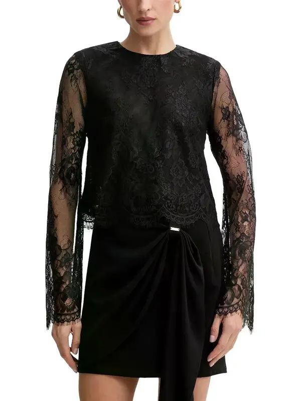 Bardot Lace Long-sleeve Top - Black