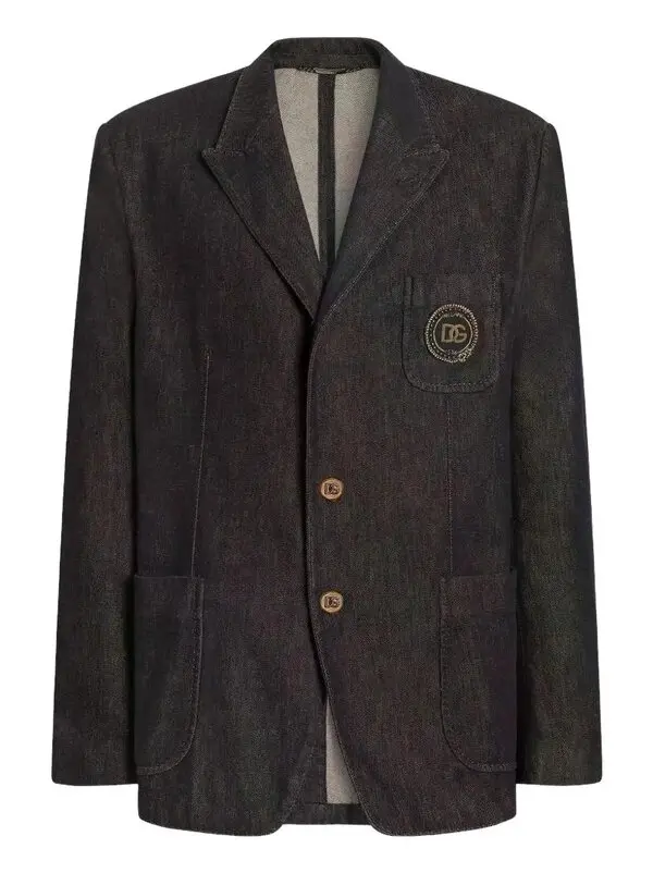Dolce & Gabbana Single-breasted Portofino Denim Jacket With Patch - Black