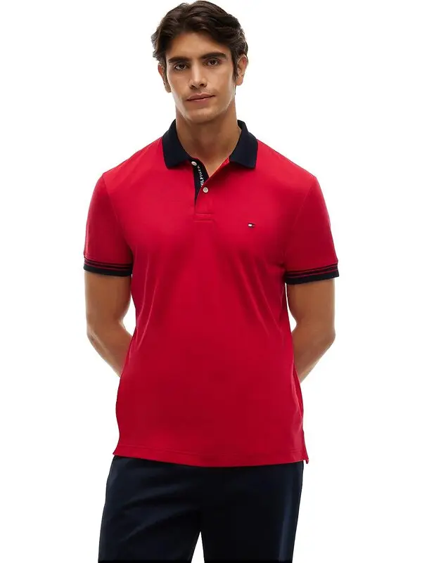 Tommy Hilfiger Regular Fit Tipped Smooth Cotton Polo - Medium Red
