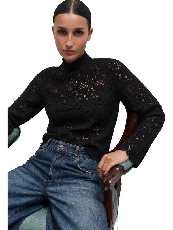 ME+EM Crochet High Neck Jumper - Black