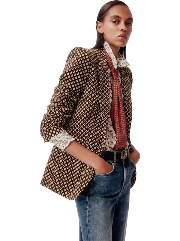 ME+EM Sharp Shoulder Blazer - Brown Multi