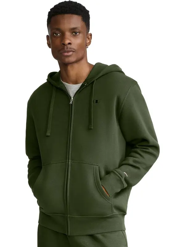 Champion Powerblend Full-zip Hoodie With C Logo - Chive