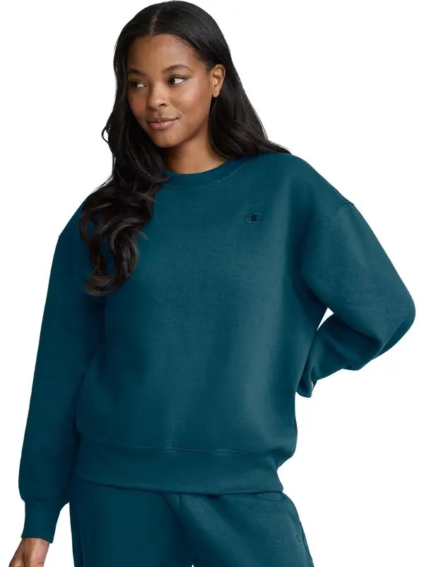 Champion Powerblend Crewneck Sweatshirt With Small C Logo - Deep Teal