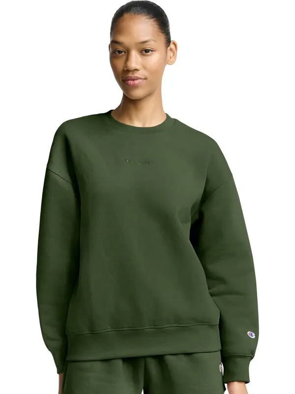 Champion Powerblend Crewneck Sweatshirt, Embroidered Script Logo - Chive