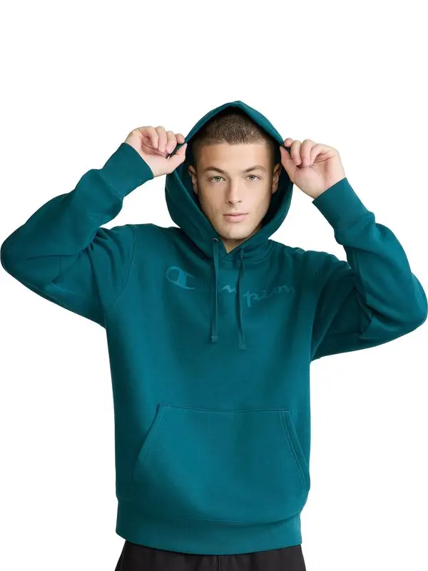 Champion Powerblend Hoodie, Tonal Script Logo - Deep Teal