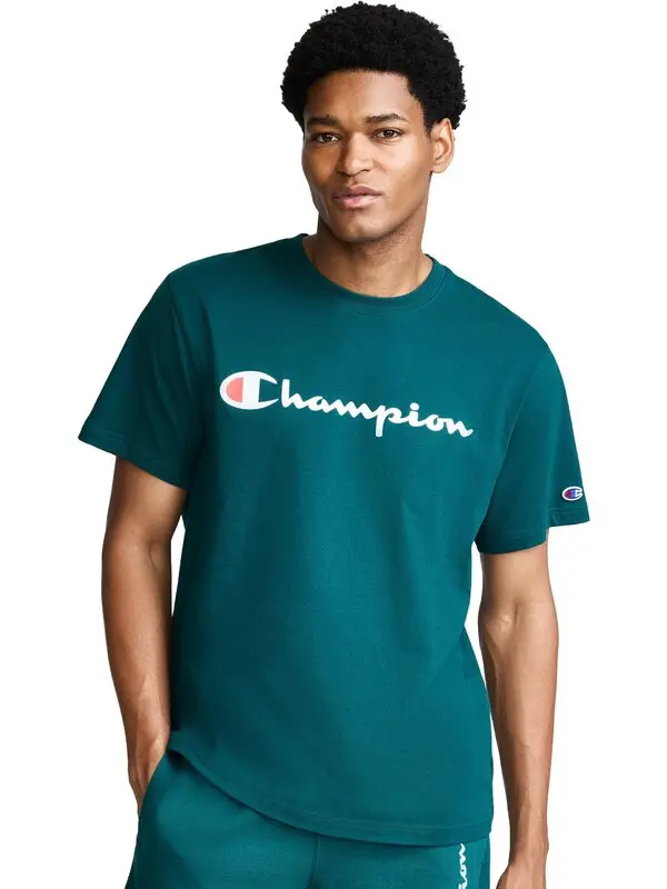 Champion Classic Graphic T-shirt, Script Logo - Deep Teal