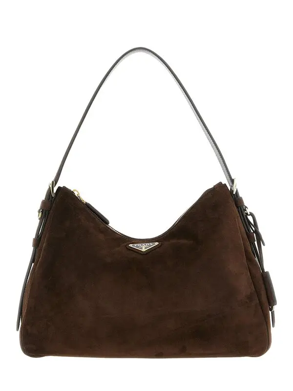 Prada Suede Hobo Shoulder Bag - Brown