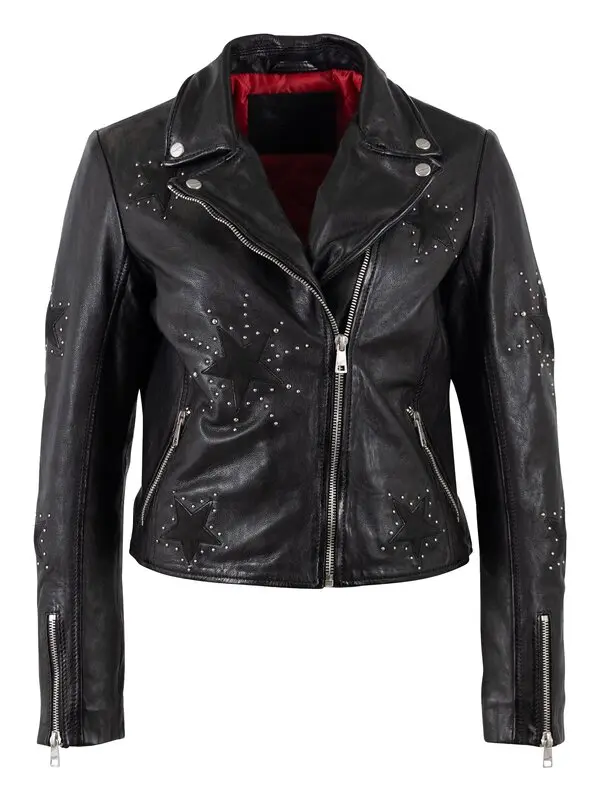 Mauritius Leather Moto Jacket With Star Appliqués & Studs Soraya - Black