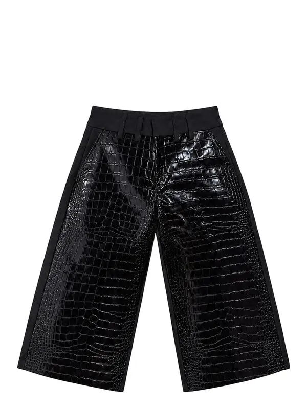 HEDARE Capri Crocodile Emboss Leather Trousers - Black