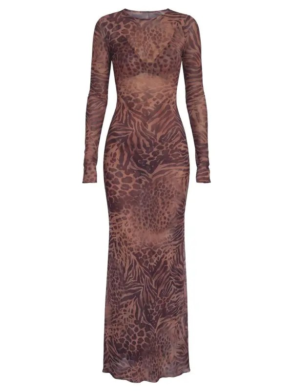 ALOMA STUDIO Brume Mesh Maxi Dress Cheetah Print - Brown