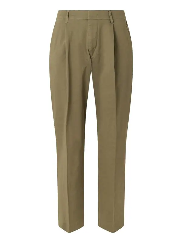 Nn07 Wide-leg Pleated Organic Cotton-blend Twill Trousers - Green