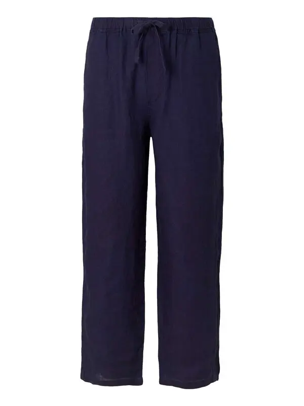 FRAME Straight-leg Linen Drawstring Trousers - Navy