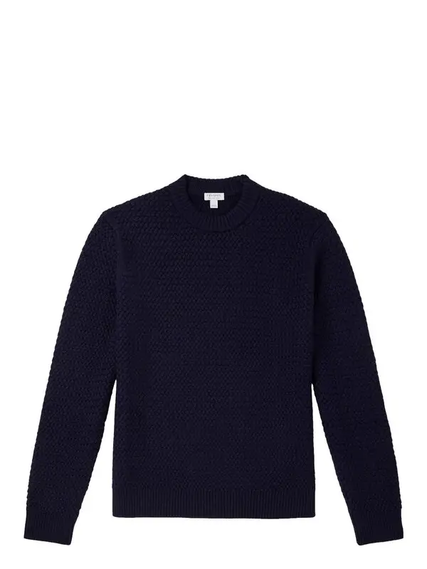 Sunspel Merino Wool Basketweave Sweater - Blue