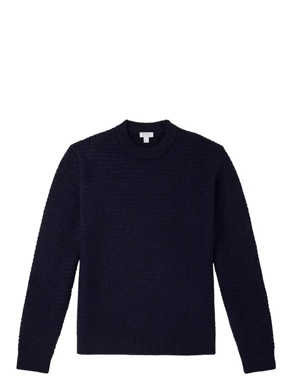 Sunspel Merino Wool-basketweave Sweater - Navy