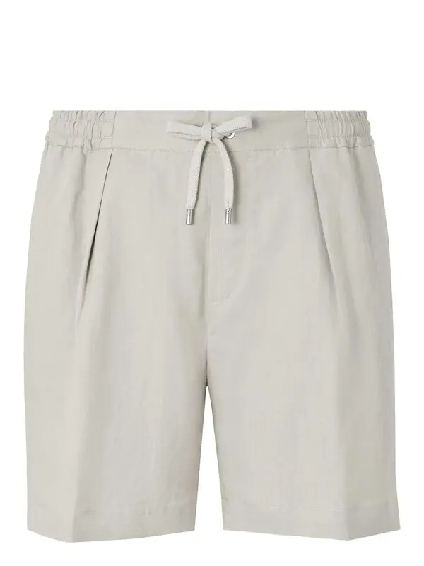 Ralph Lauren Purple Label Wide-leg Silk And Linen-blend Shorts - Gray