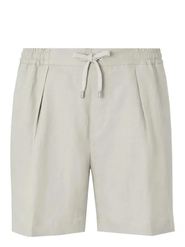 Ralph Lauren Purple Label Wide-leg Silk And Linen-blend Shorts - Gray